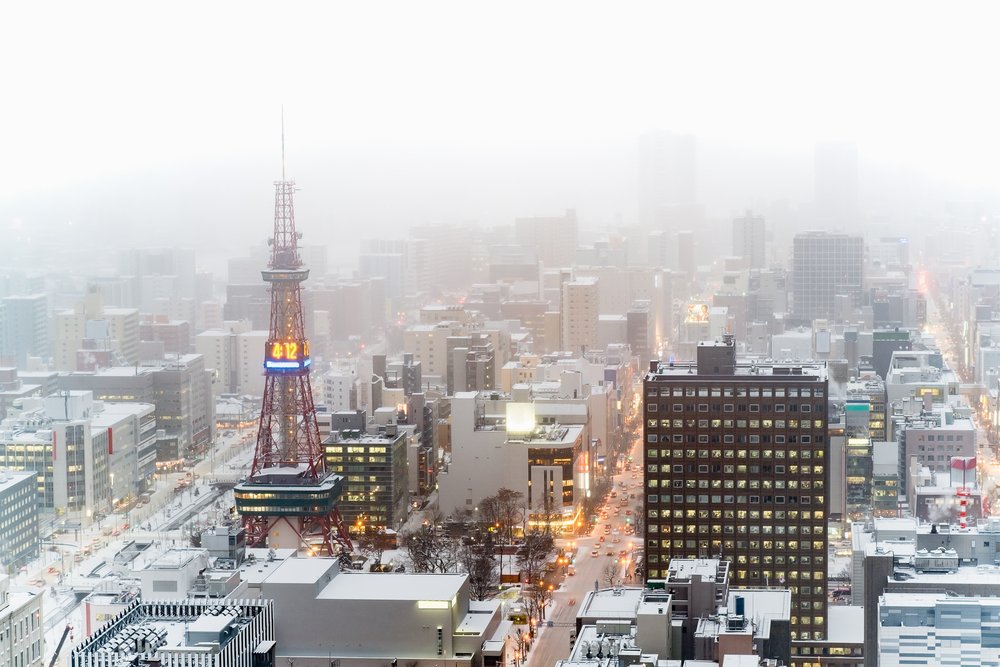 Sapporo TV Tower in Sapporo, snowy day, Hokkaido, Japan - Japan Rail Pass
